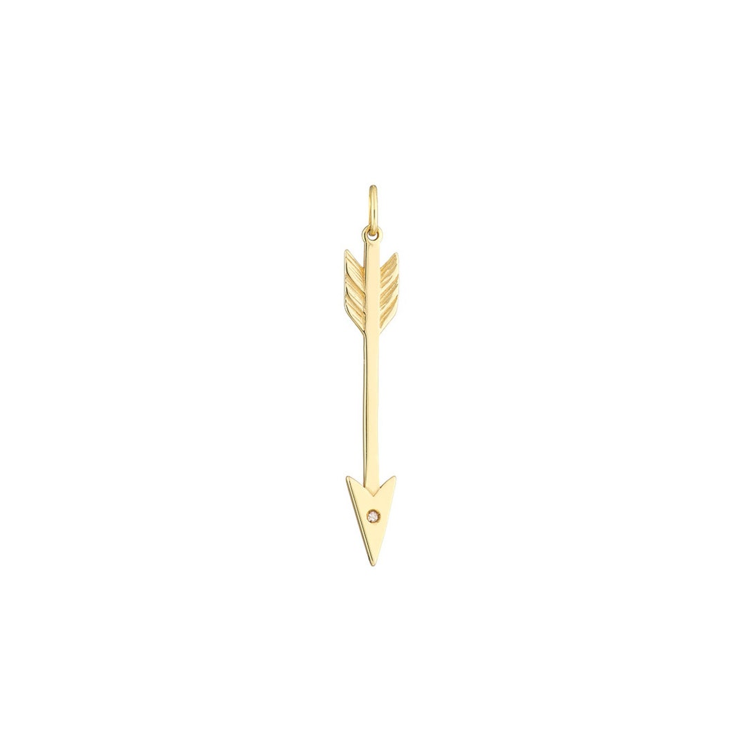 Gold Arrow Charm Pendant - 14 Karat Gold - 1 Point Diamond - Adjustable ...