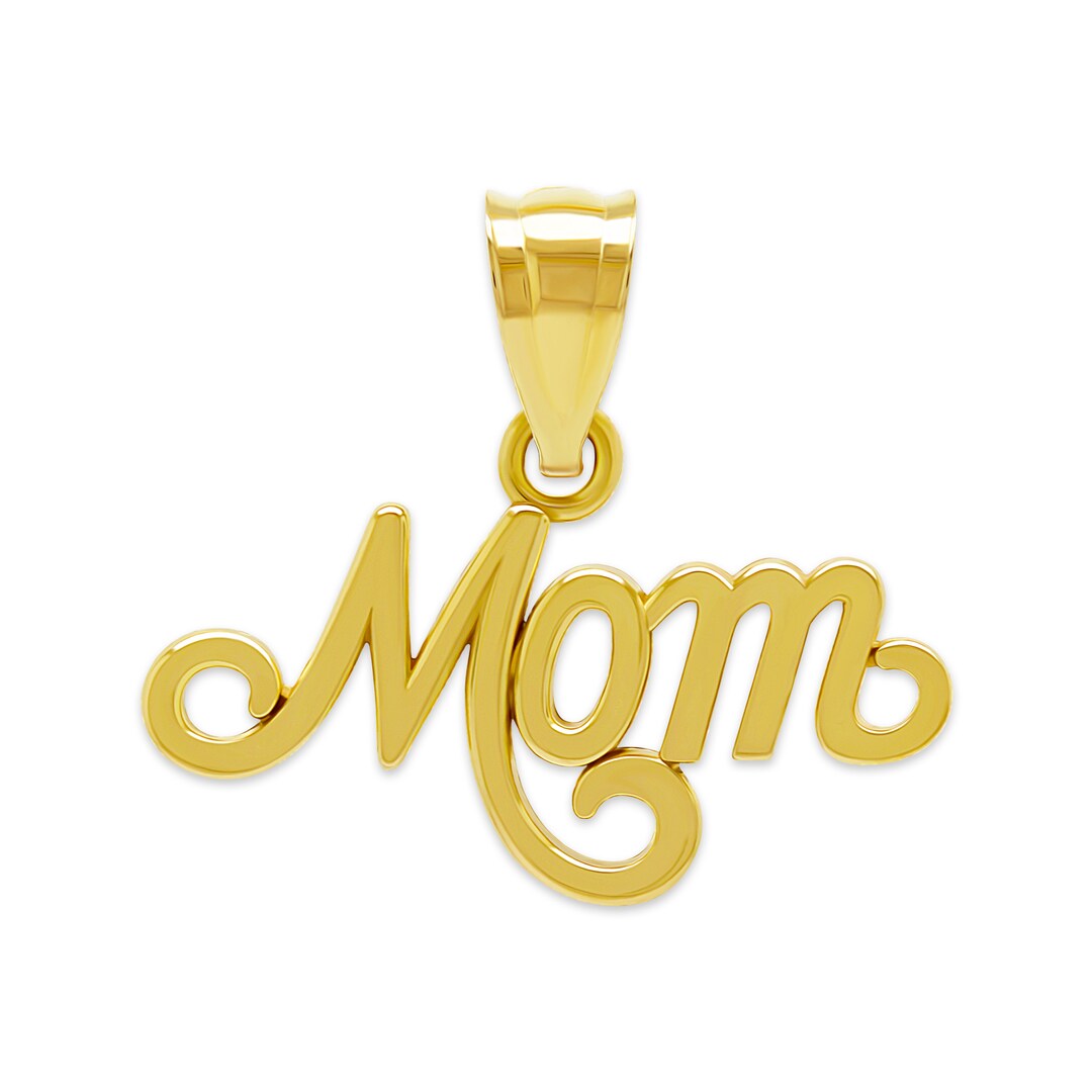 Gold Mom Charm Pendant - 10 Karat Gold - for Mom Jewelry - Optional ...