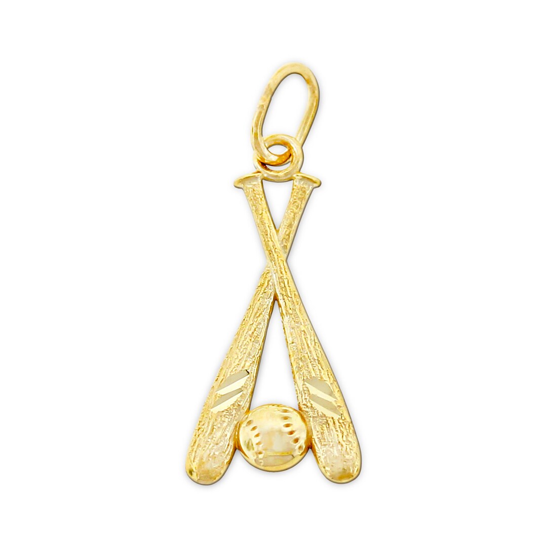 Gold Baseball Softball Bat and Ball Pendant - 10 Karat Solid Gold With ...