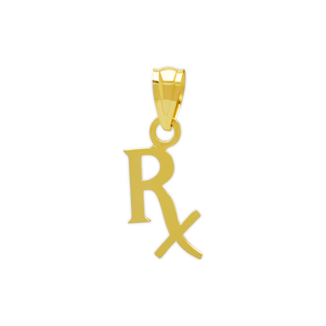 Gold RX Pharmacist Charm - 14 Karat Solid Gold Pendant With Optional ...
