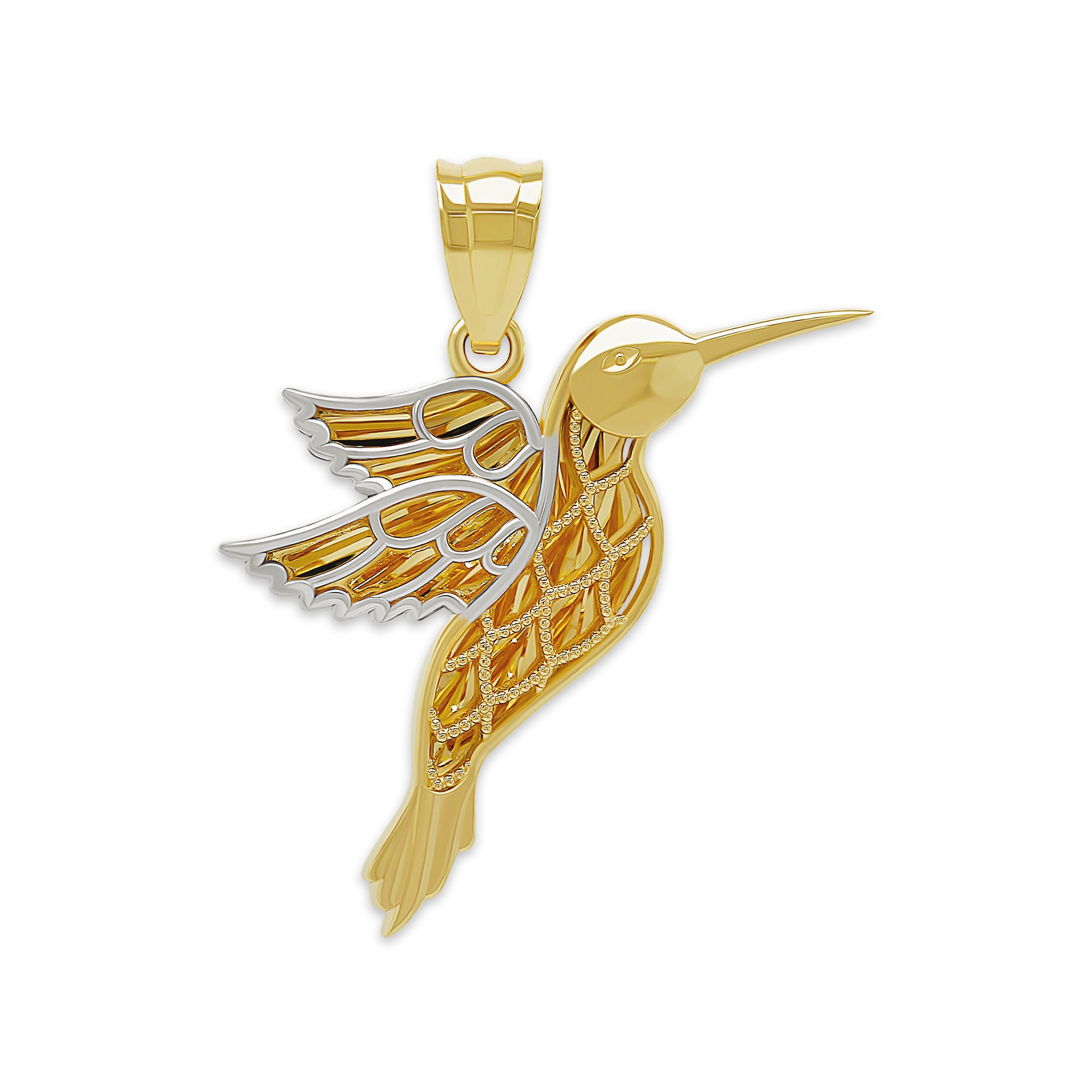 Gold Hummingbird Pendant Necklace 14 Karat Solid Gold - Etsy