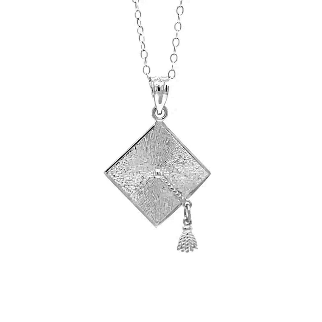 Silver Graduation Cap Necklace - 925 Sterling Silver- Silver Adjustable ...