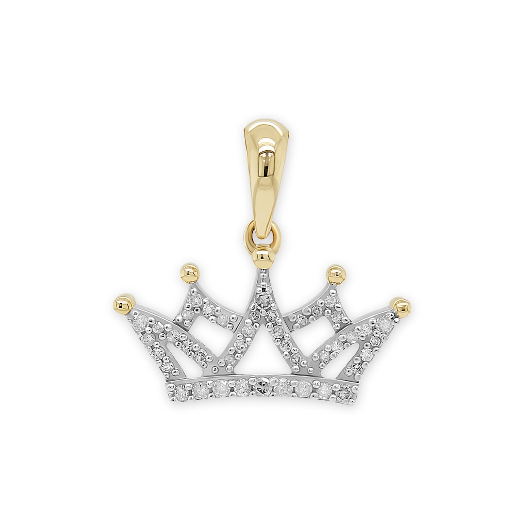 Diamond Crown Pendant 0.10 Carat CTW Round White Diamond 10 Karat Solid ...