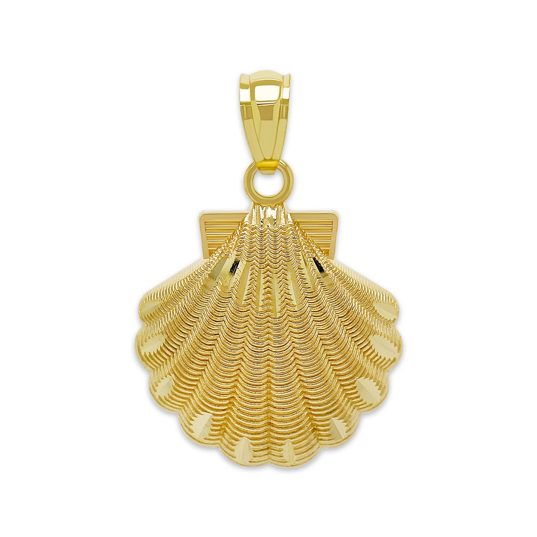 Gold Seashell Charm - 10 Karat Solid Gold - Dainty Seashell Charm ...