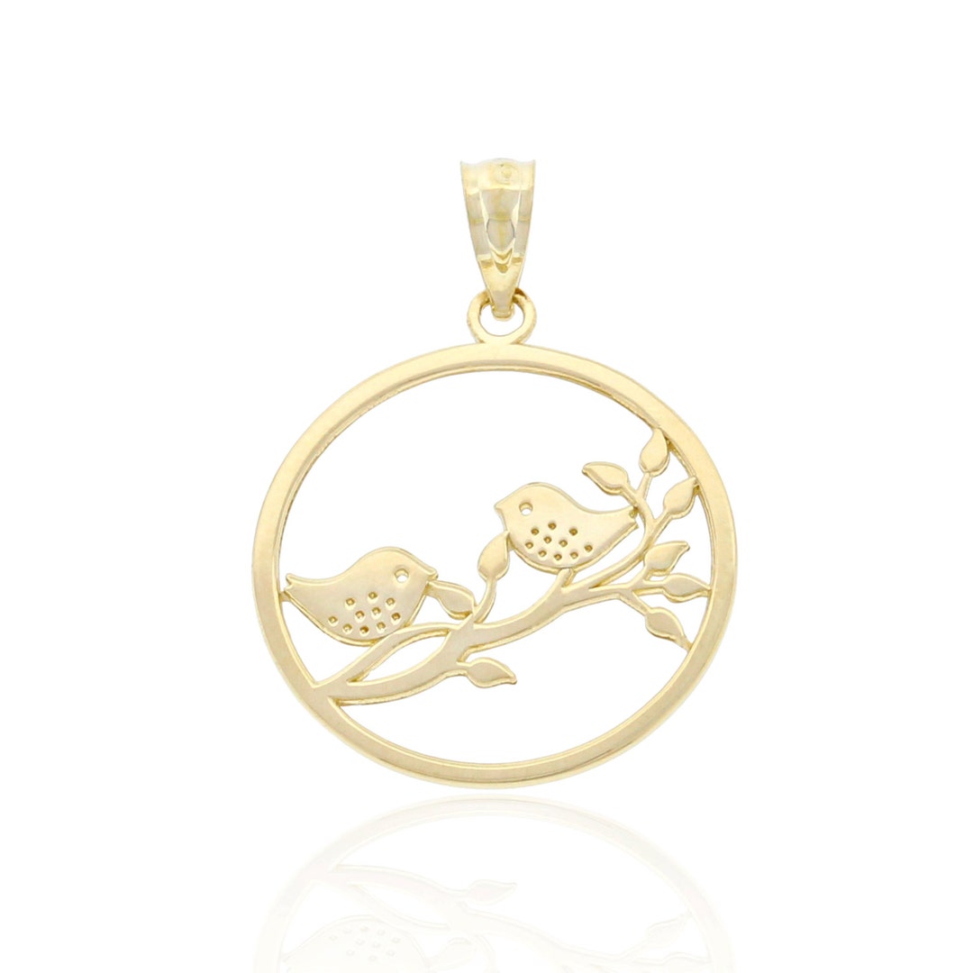 Gold Birds on A Branch Charm - 10 Karat Solid Gold - Optional Gold ...
