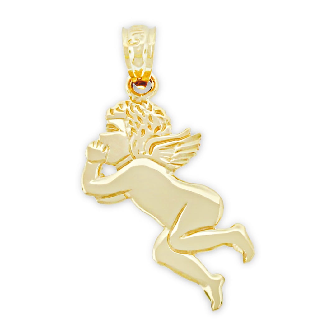 Gold Baby Cherub Charm - 10 Karat Solid Gold - Baby Angel Necklace ...