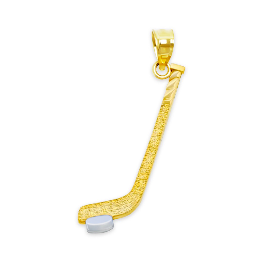 Gold Hockey Stick and Puck Pendant Necklace - 10 Karat Solid Gold ...