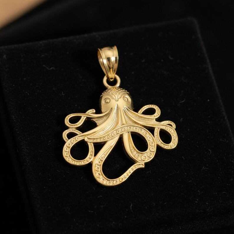 Gold Octopus Charm - Octopus Pendant - Sea Animal Necklace - 10 Karat ...