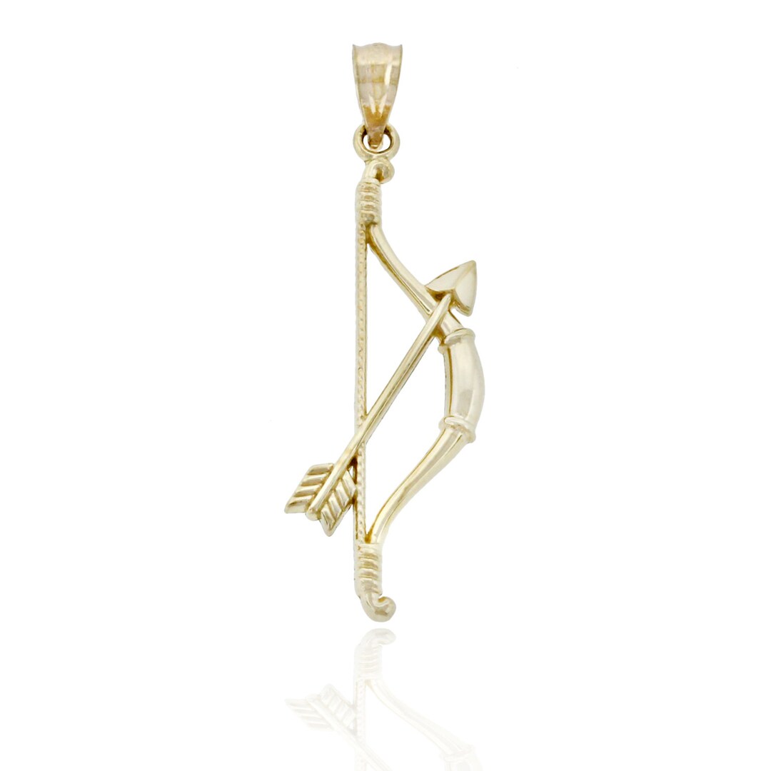 Gold Bow and Arrow Charm 10K Solid Gold Optional Gold Rope - Etsy