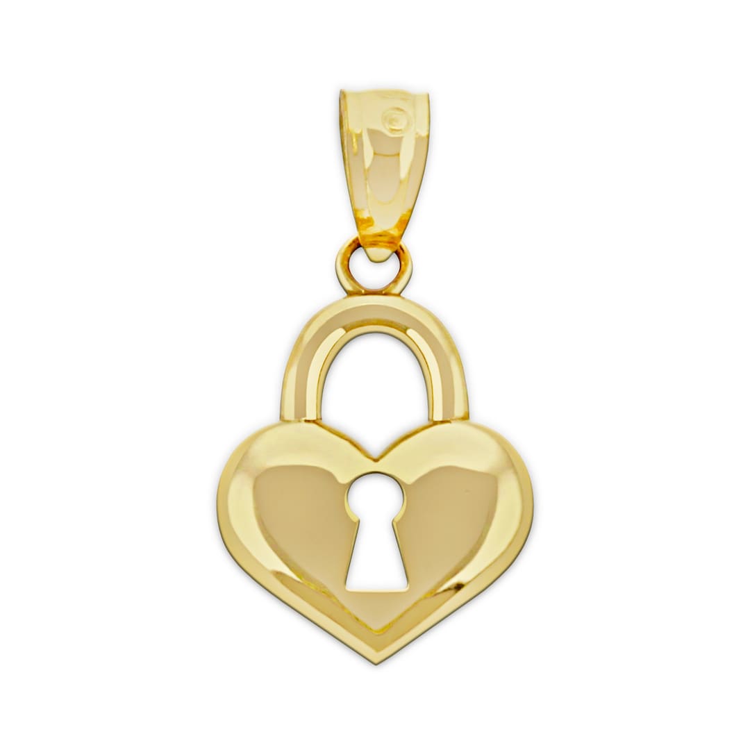 Gold Heart Lock Charm - Heart Lock Pendant - 10 Karat Solid Gold ...