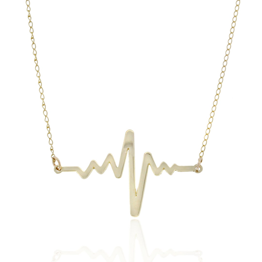 Gold Heart Beat Charm 10 Karat Solid Gold Heart Beat Necklace Pendant ...