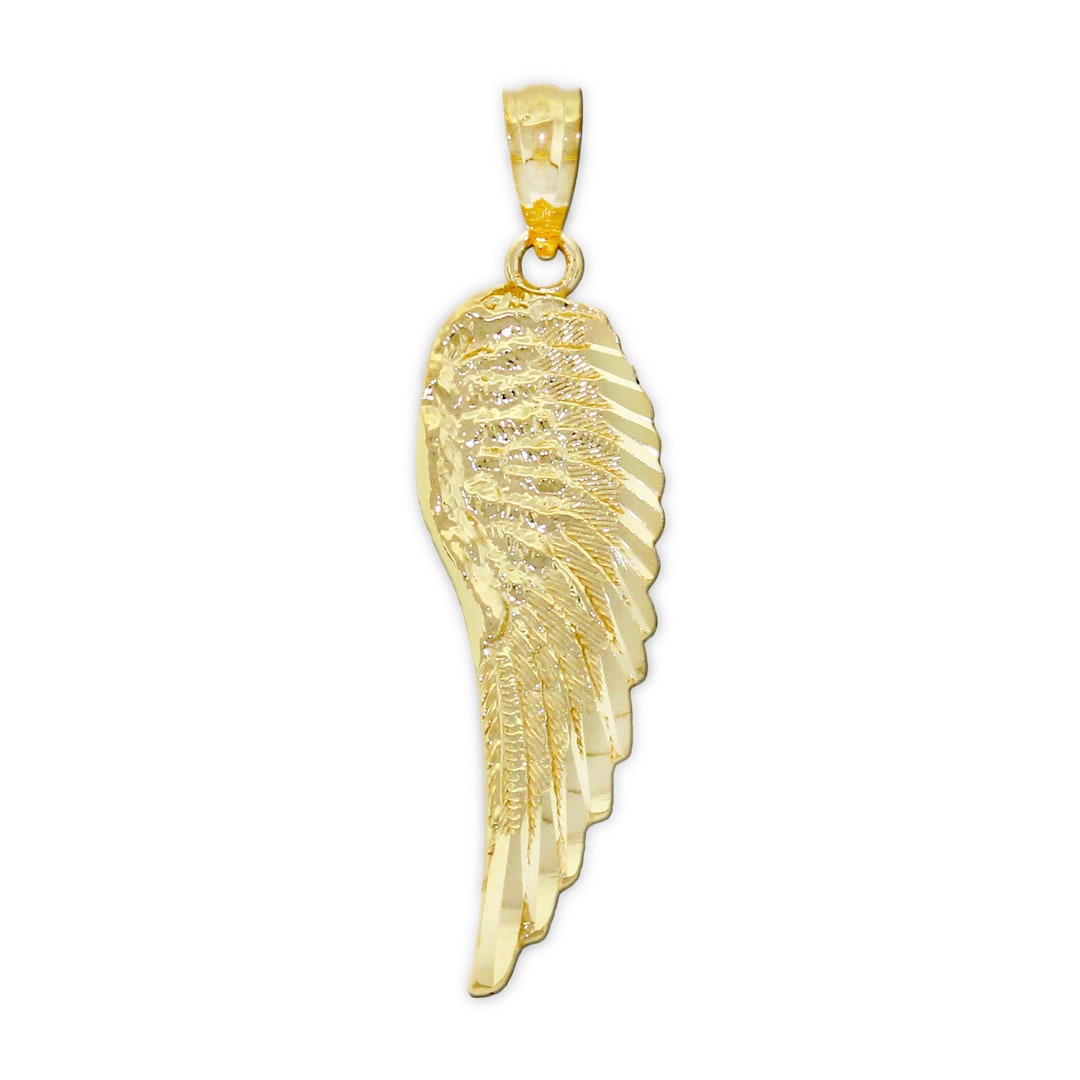 Gold Diamond-cut Angel Wing Pendant Necklace 10 Karat Solid Gold Gold ...