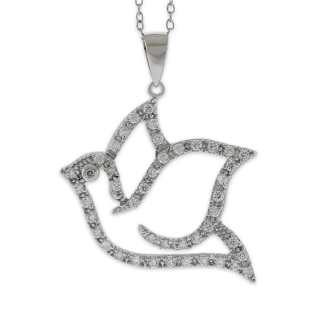Silver Dove Necklace With Cubic Zirconia Stones - 925 Sterling Silver ...