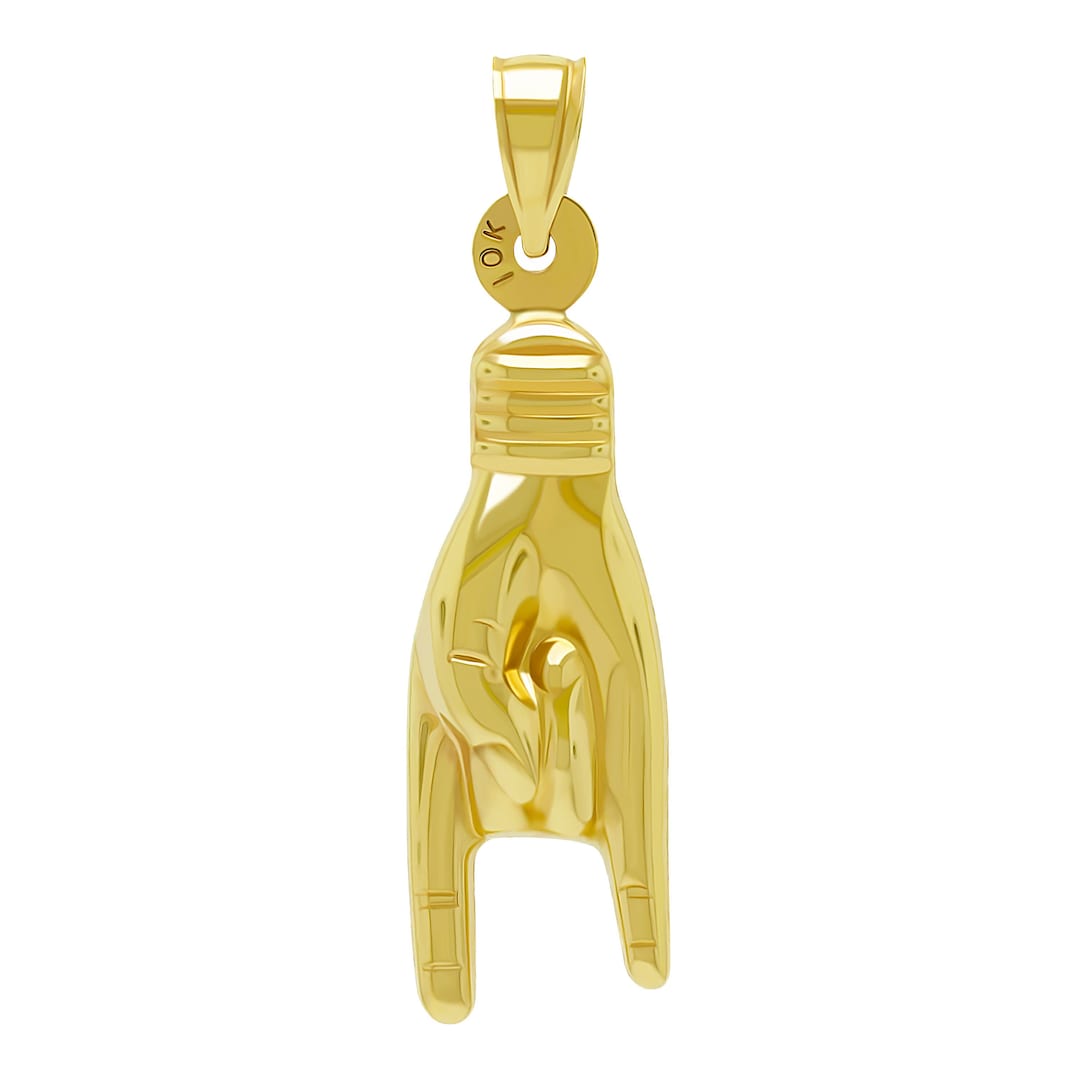 Gold Mano Cornuto Hand Symbol Pendant Necklace - 10 Karat Solid Gold ...