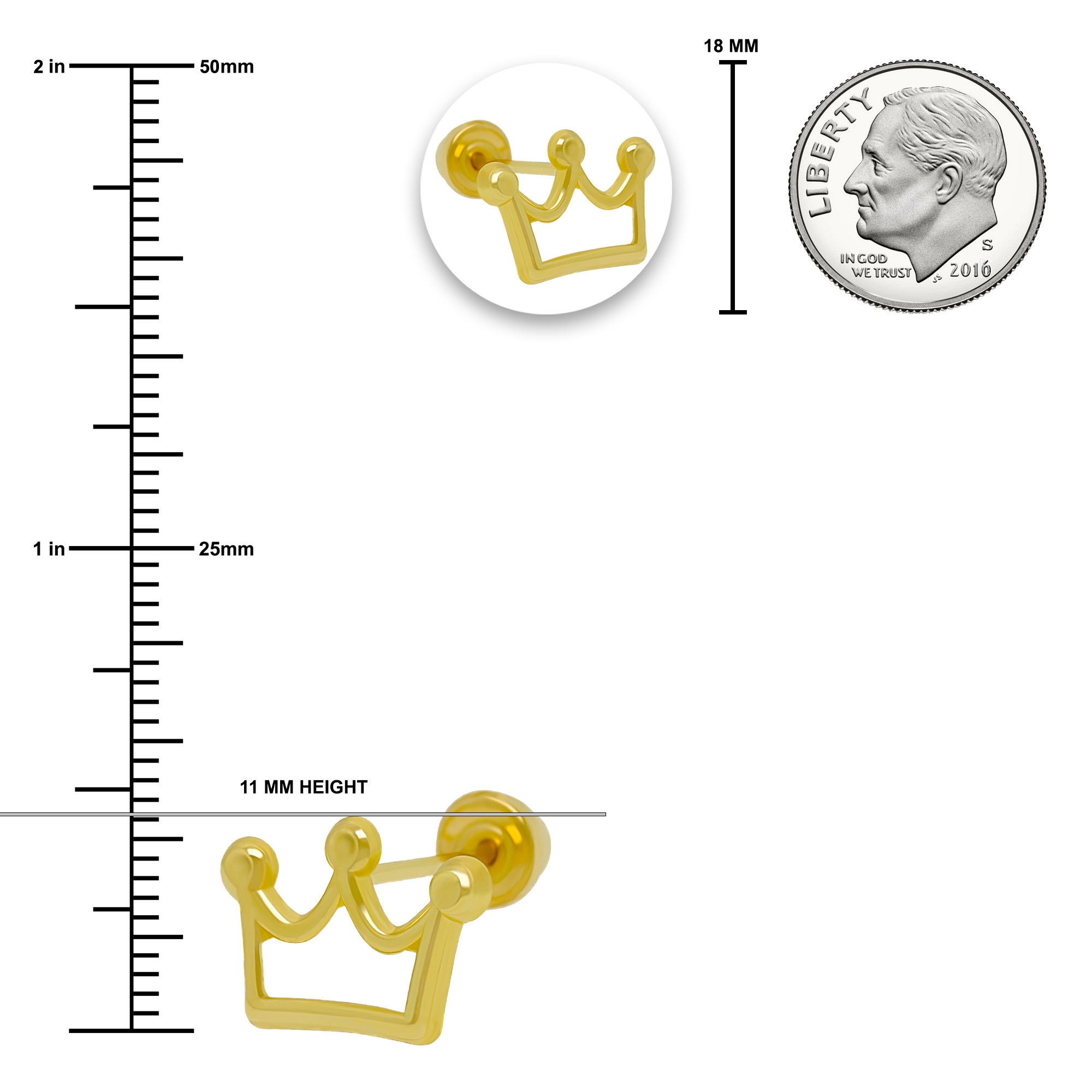Gold Crown Earring - 14 Karat Gold - Crown Stud - Royalty Gold Crown Earring - 14 Karat Gold - Crown Stud - Royalty