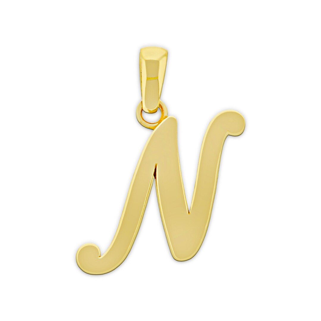 Gold Initial Letter "n" Charm - 14 Karat Solid Gold With Optional Gold ...