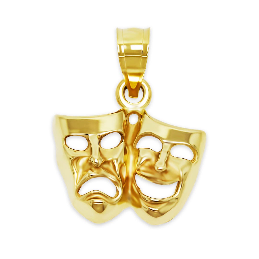 Gold Drama Mask Charm - 10 Karat Solid Gold - Optional Gold Chain ...