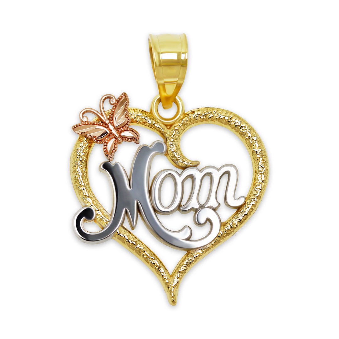Gold "mom" in Heart Charm - 10k Solid Gold - Mother's Day Jewelry With ...