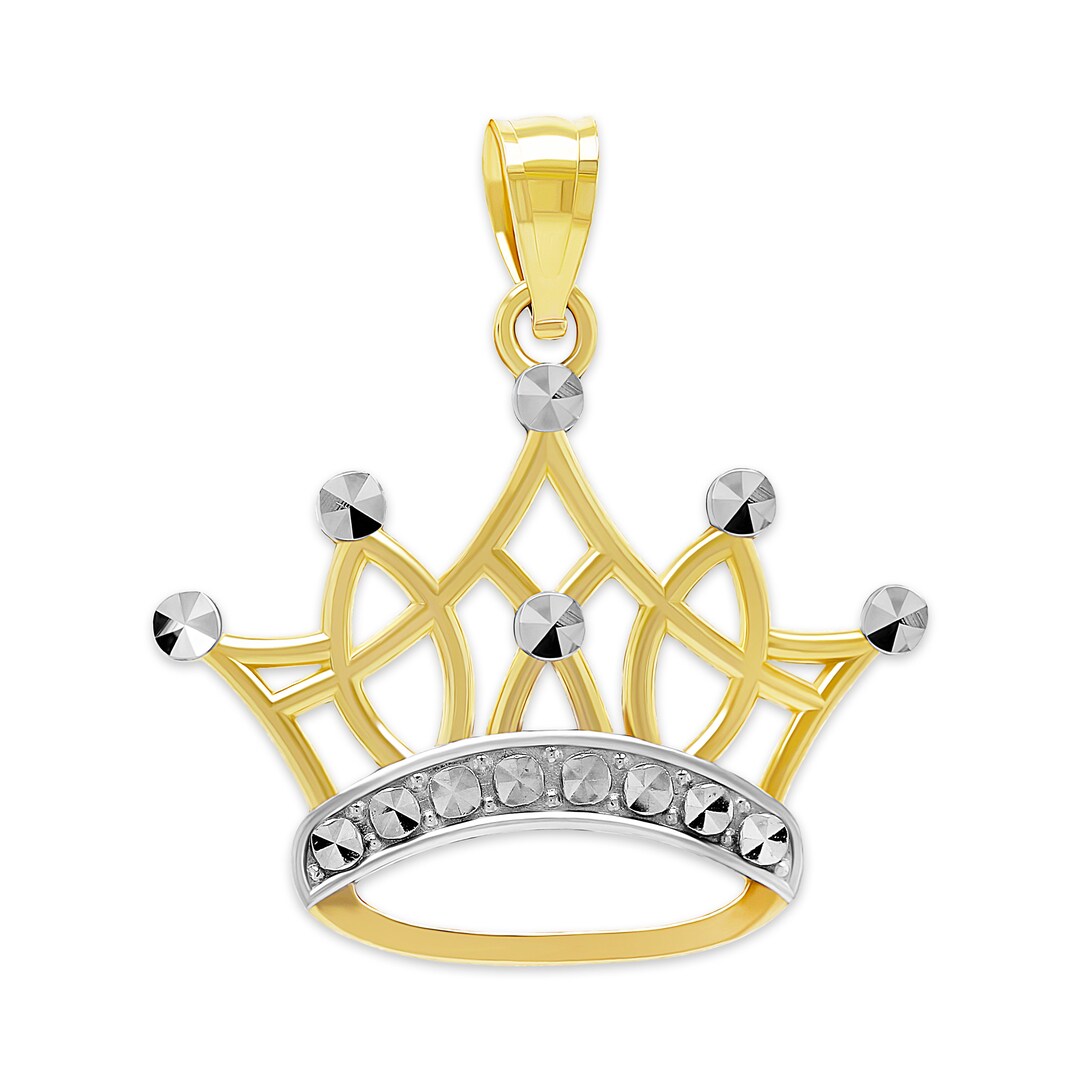 Gold Crown Charm - Crown Pendant - 10 Karat Solid Yellow Gold With ...