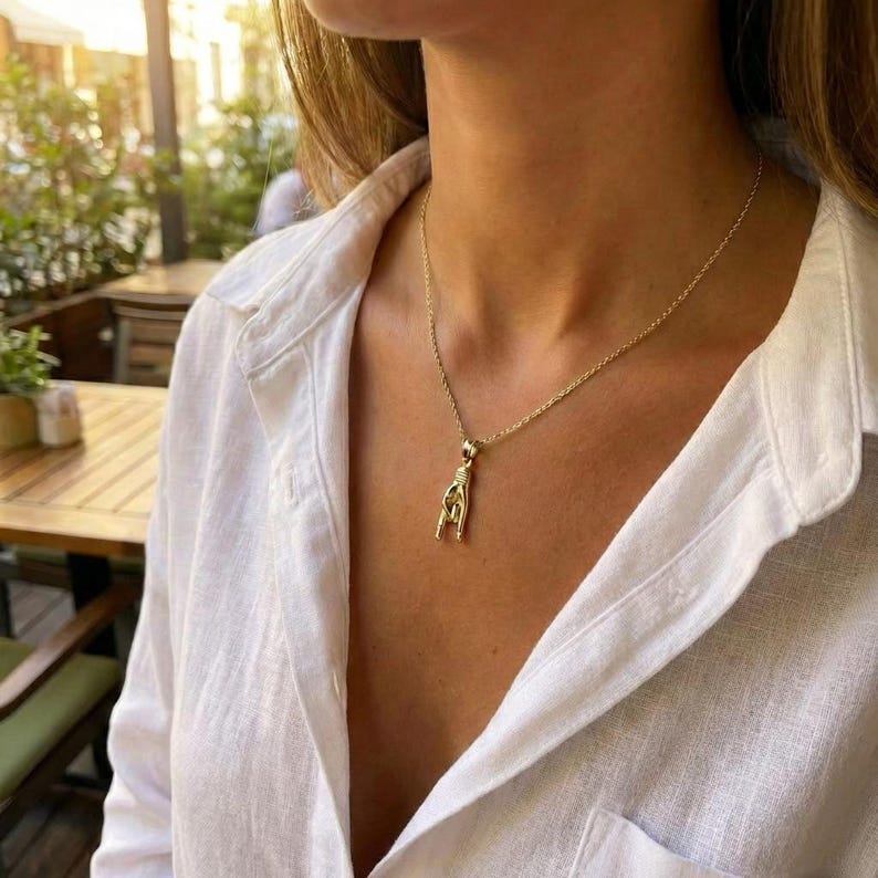 Gold Mano Cornuto Hand Symbol Pendant Necklace - 10 Karat Solid Gold ...