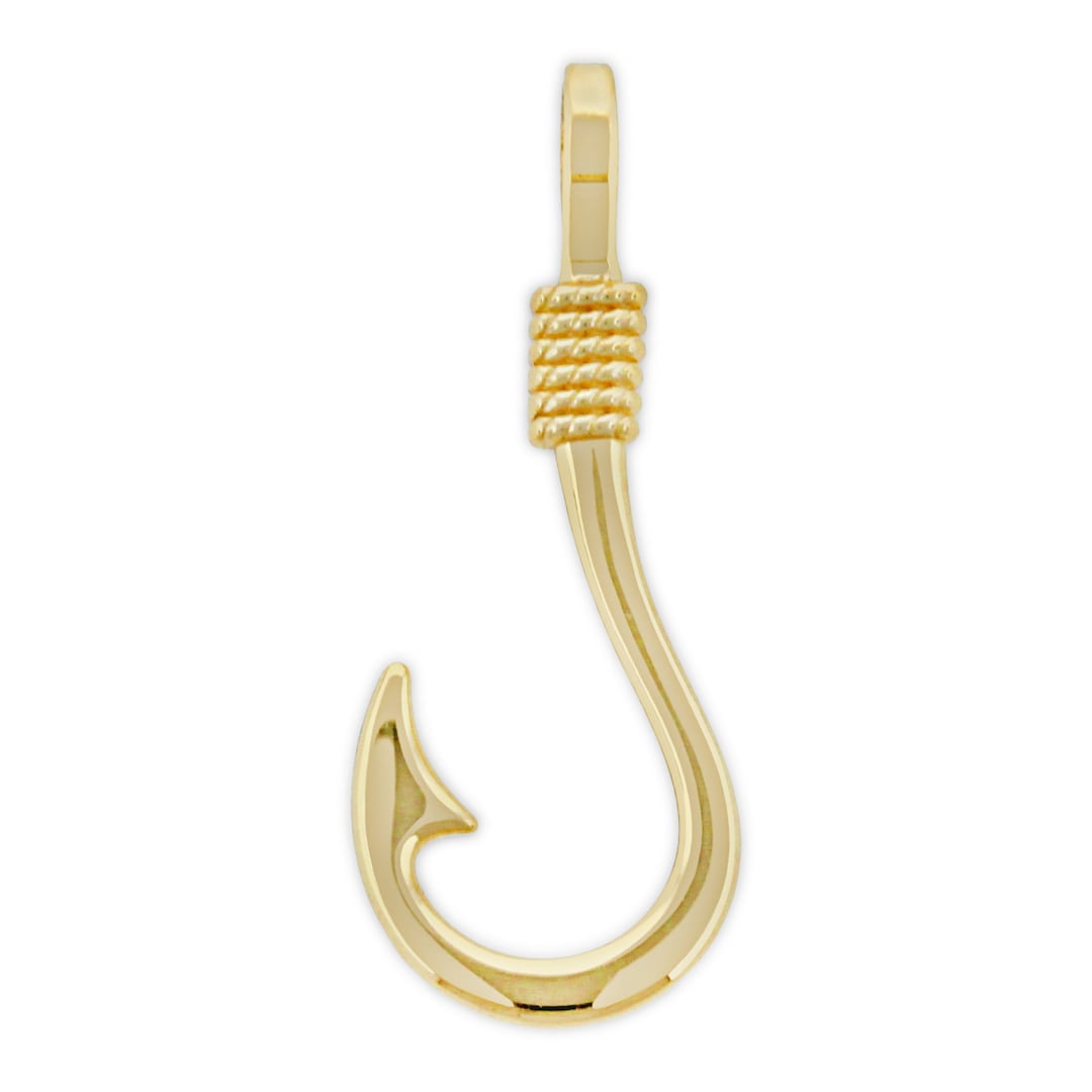 Gold Fish Hook Charm - 10 Karat Solid Gold With Optional Gold Chain ...