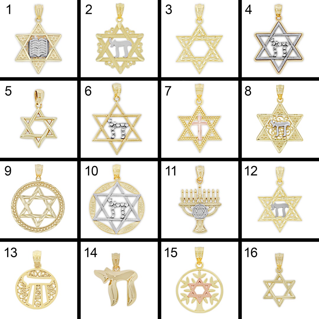 Jewish Holiday Necklace Charms - 10 Karat Solid Gold - Jewish Pendants ...