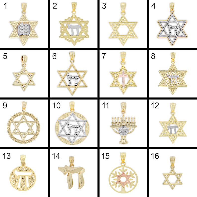 Jewish Holiday Necklace Charms - 10 Karat Solid Gold - Jewish Pendants ...