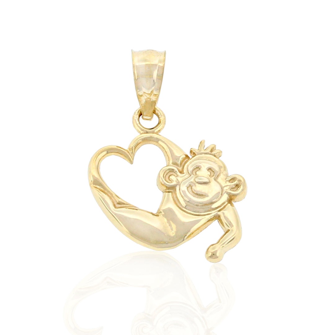 Gold Monkey Pendant - 10 Karat Solid Gold - Monkey Charm - Optional ...