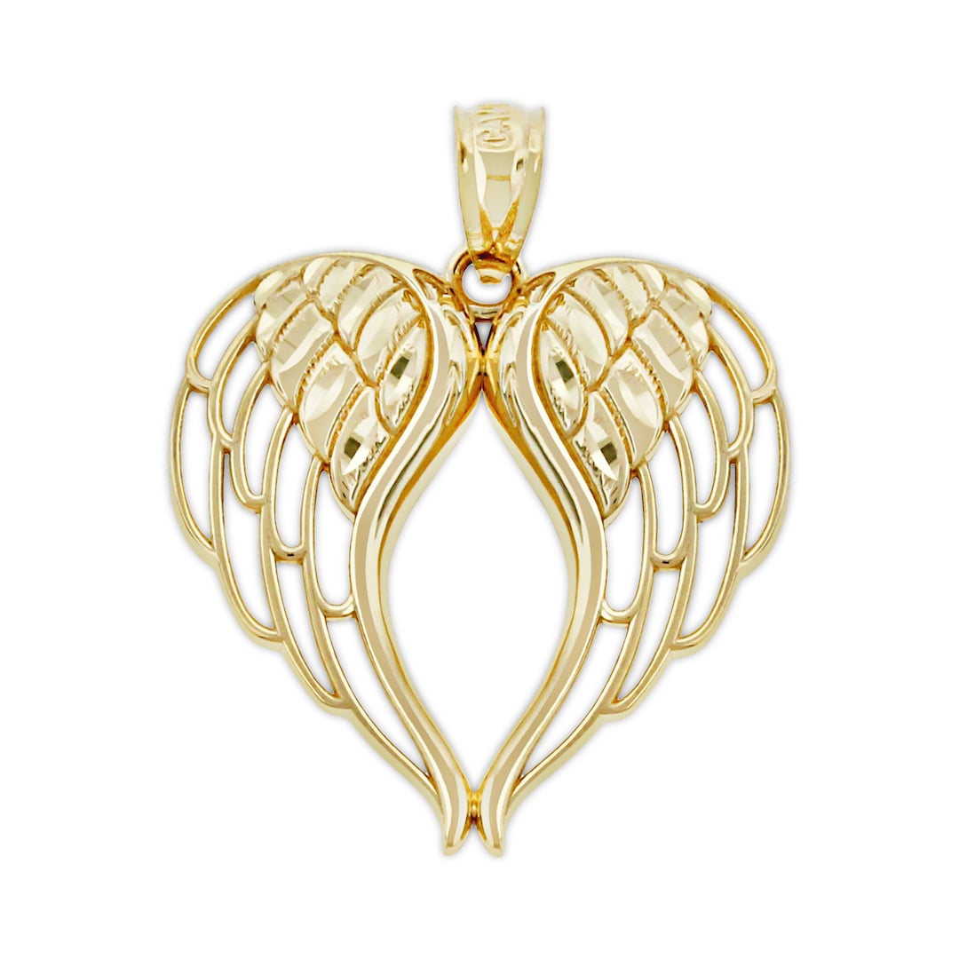 Gold Angel Wing Pendant Necklace 10 Karat Solid Gold With Optional Gold ...