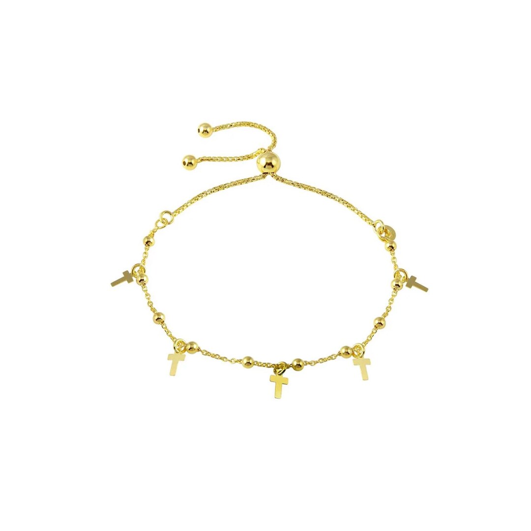 Gold Cross Dangle Charm Bracelet - Gold Plated on 925 Sterling Silver ...