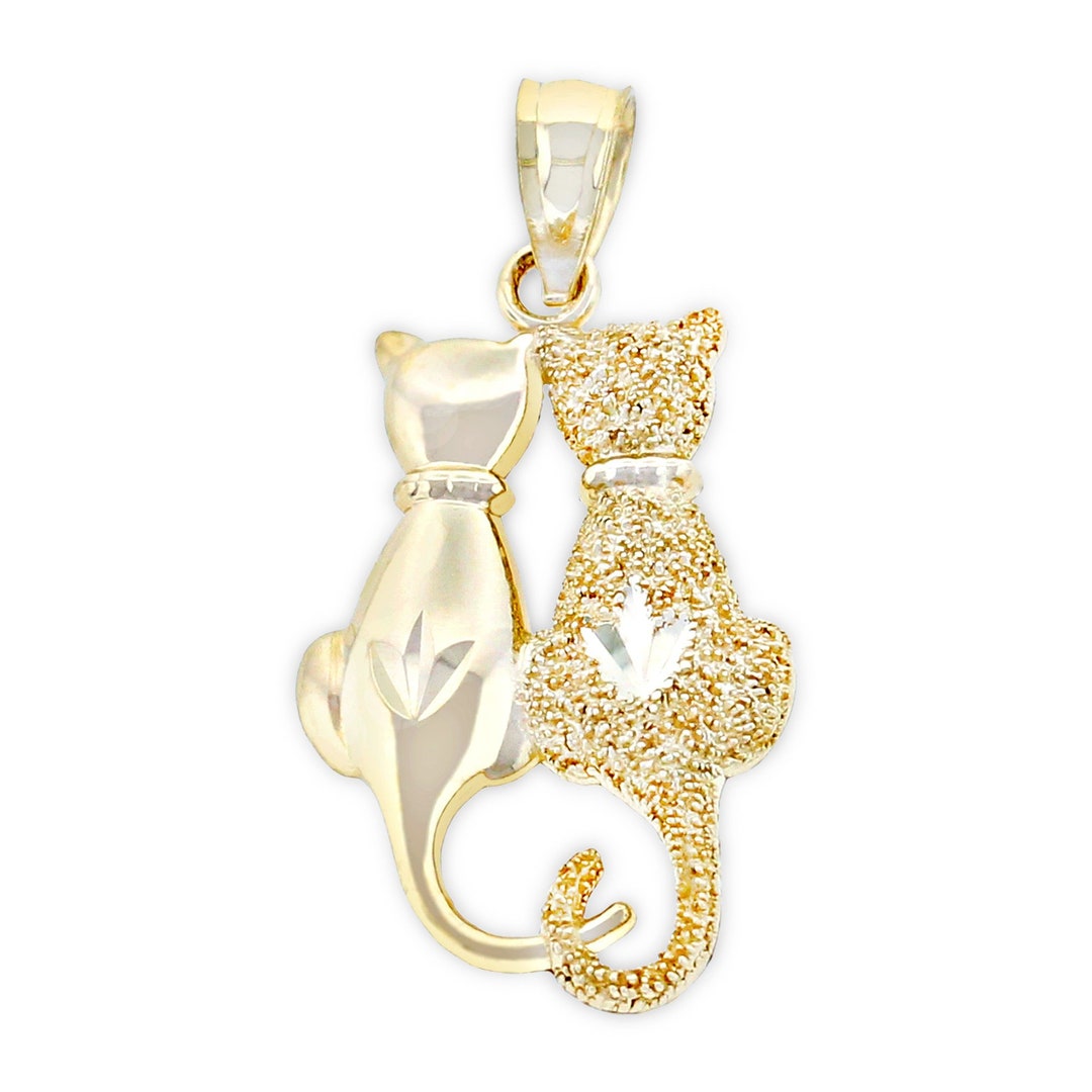 Gold Sitting Cats Necklace - 10K Gold Cat Pendant - 10 Karat Solid Gold ...