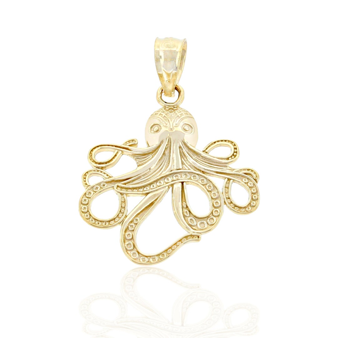 Gold Octopus Charm - Octopus Pendant - Sea Animal Necklace - 10 Karat ...