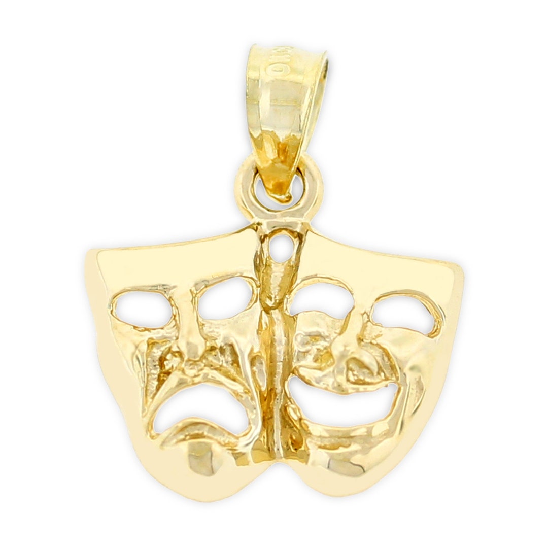 Gold Drama Mask Charm 10 Karat Solid Gold Optional Gold Chain Drama ...