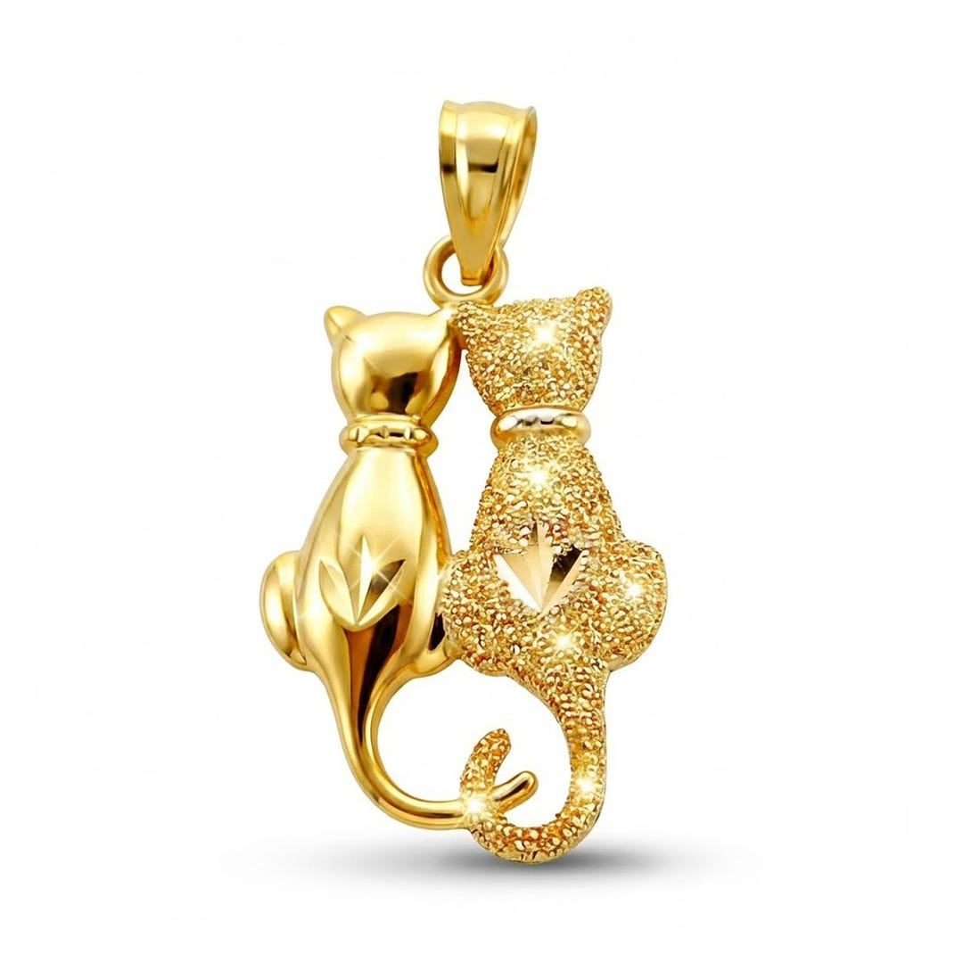 Gold Sitting Cats Necklace - 10K Gold Cat Pendant - 10 Karat Solid Gold ...