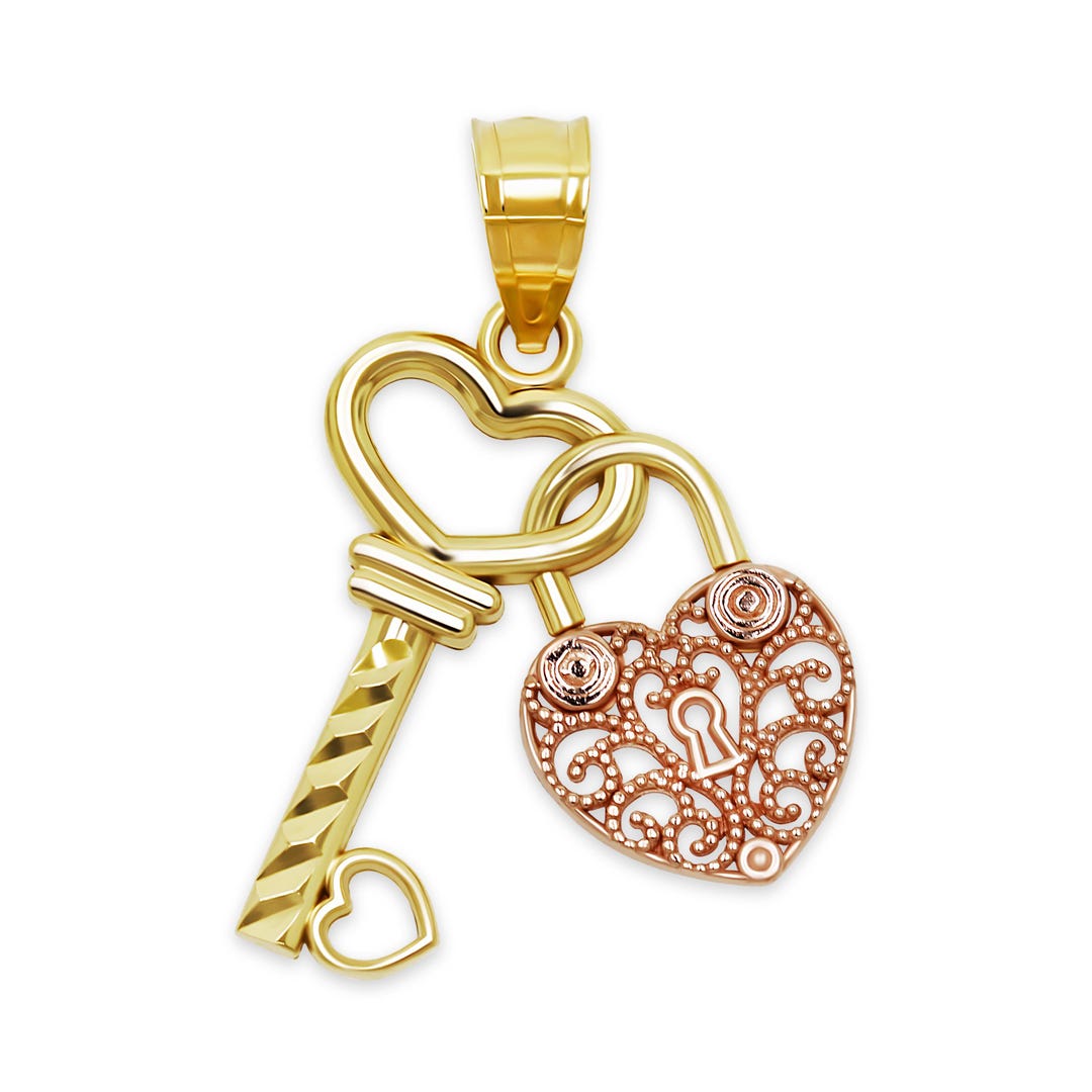 Key and Lock Charm - 10 Karat Solid Gold - Great for Gifts - Optional ...