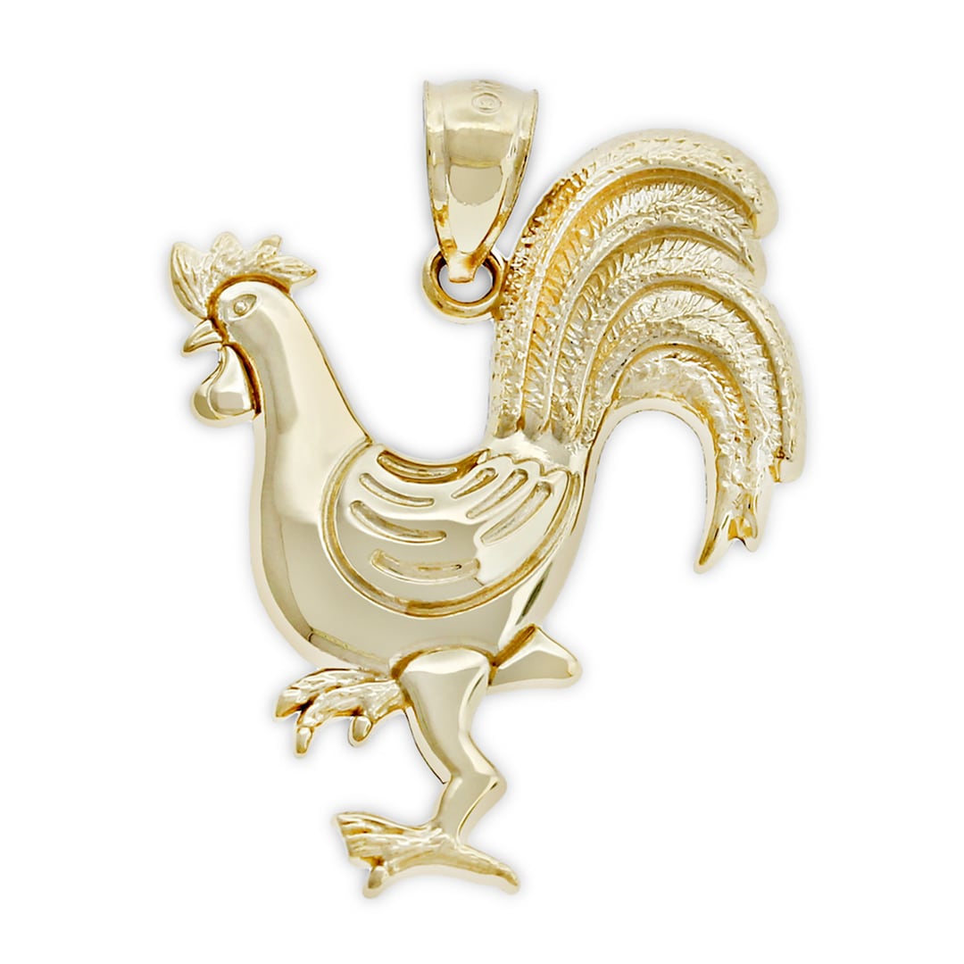 Gold Rooster Charm - 10 Karat Solid Gold - Rooster - Gold Necklace With ...