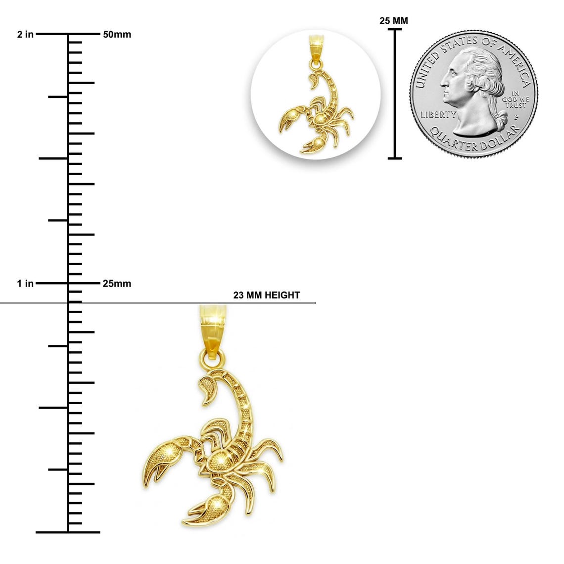 Gold Scorpion Charm Pendant - 10 Karat Gold - Scorpio Pendant - Insect ...