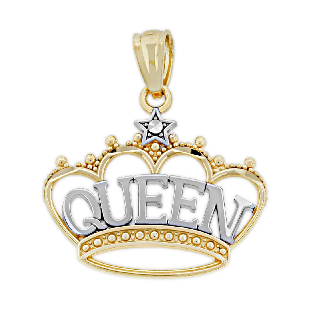 Gold Queen Inside Tiara Charm - 10 Karat Solid Gold - Optional Gold ...