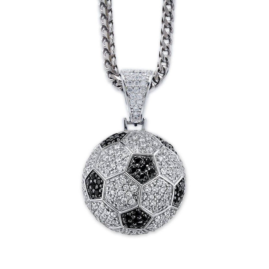 Silver Soccer Ball Necklace -925 Sterling Silver With Cubic Zirconia ...
