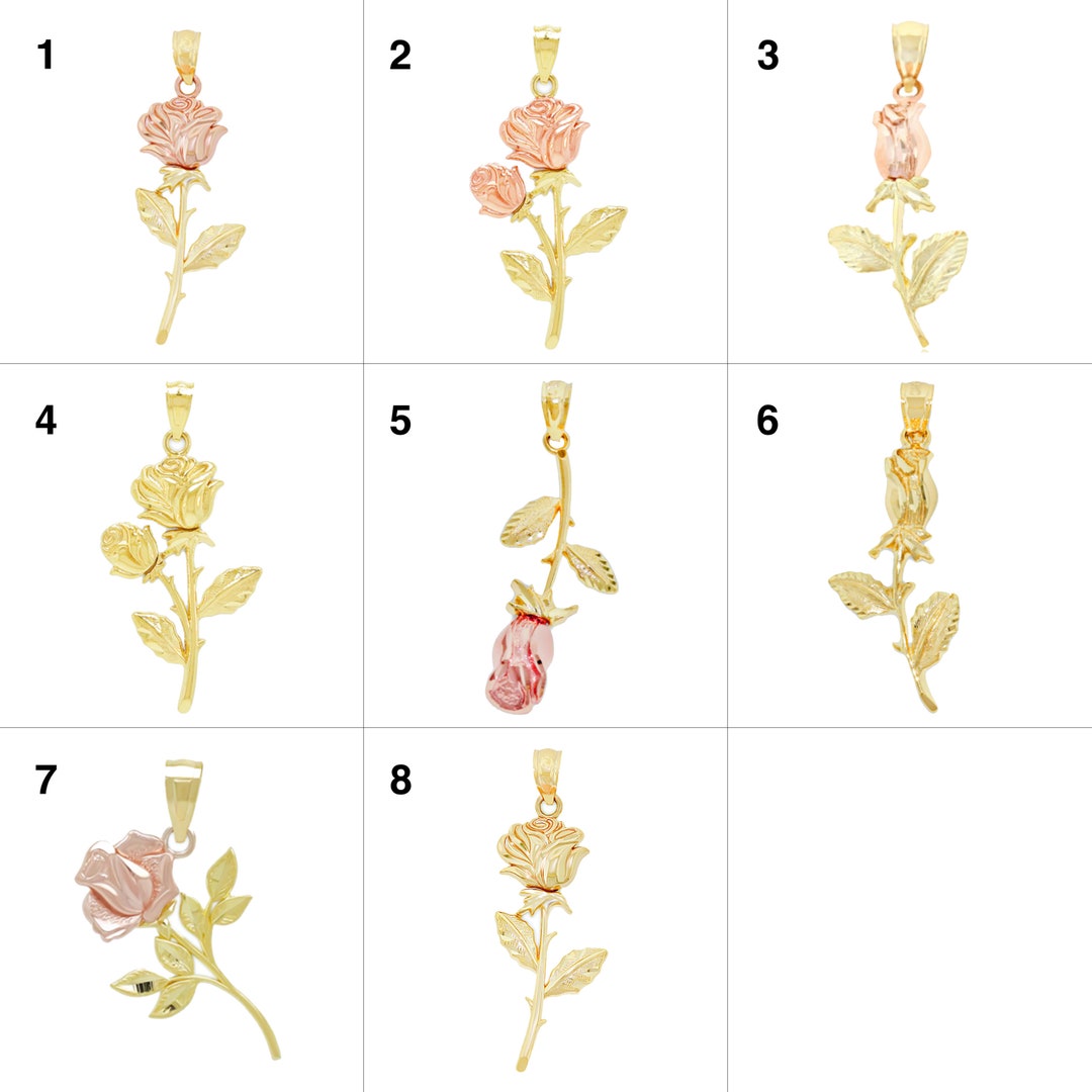 Gold Rose Pendant Charm - Solid Gold Rose Charm - Flower Necklace ...