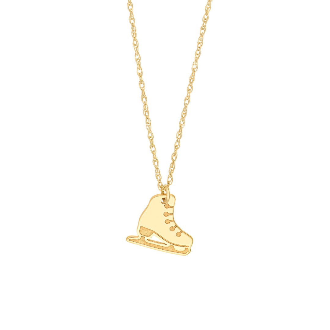 Gold Ice Skate Necklace Pendant- 14 Karat Gold - Ice Skater Charm ...