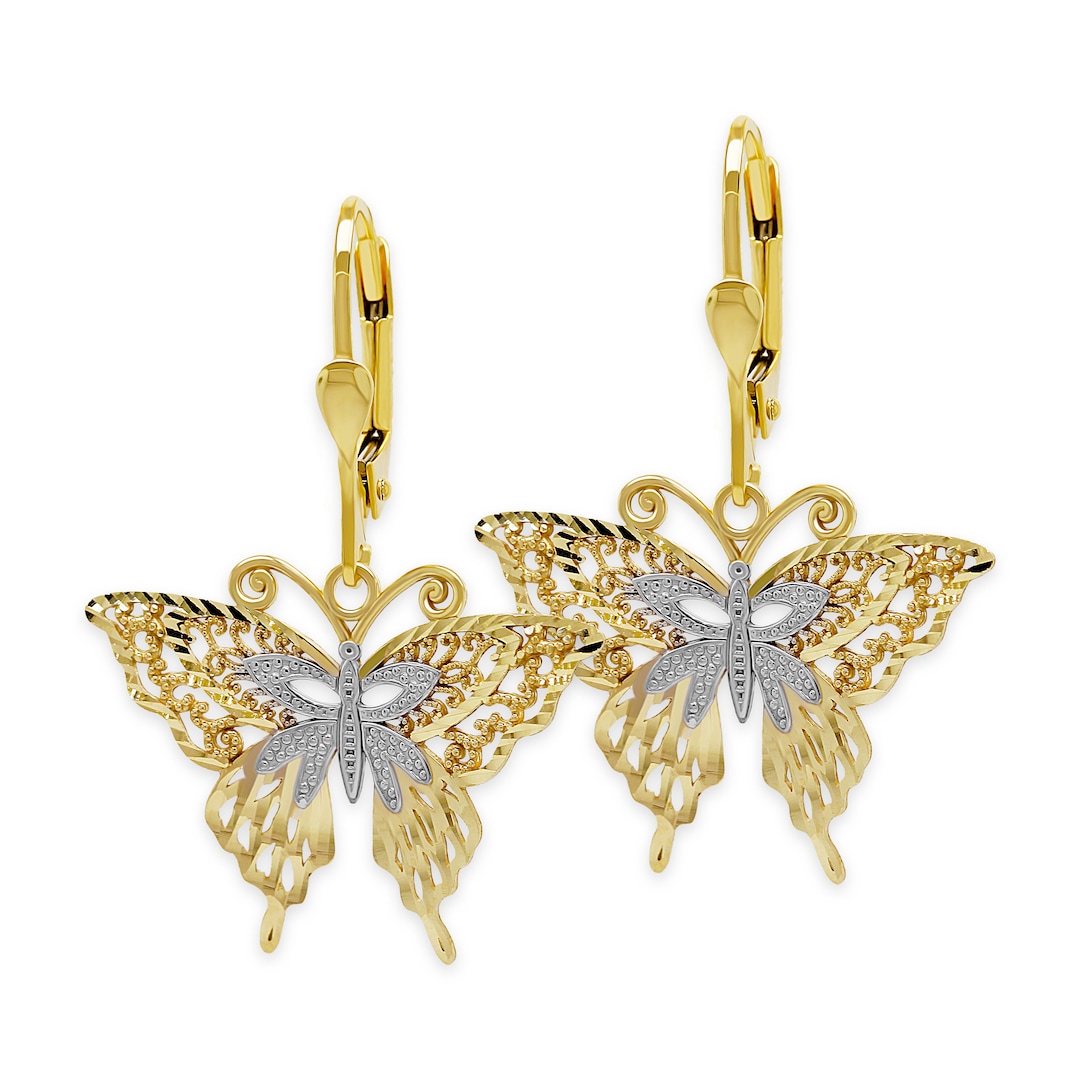 Gold Butterfly Earring - 10 Karat Solid Gold - Dangle Earring - Animal Earrings - Butterfly ...