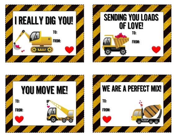 Kids Construction Valentines Printable Instant Download | Etsy
