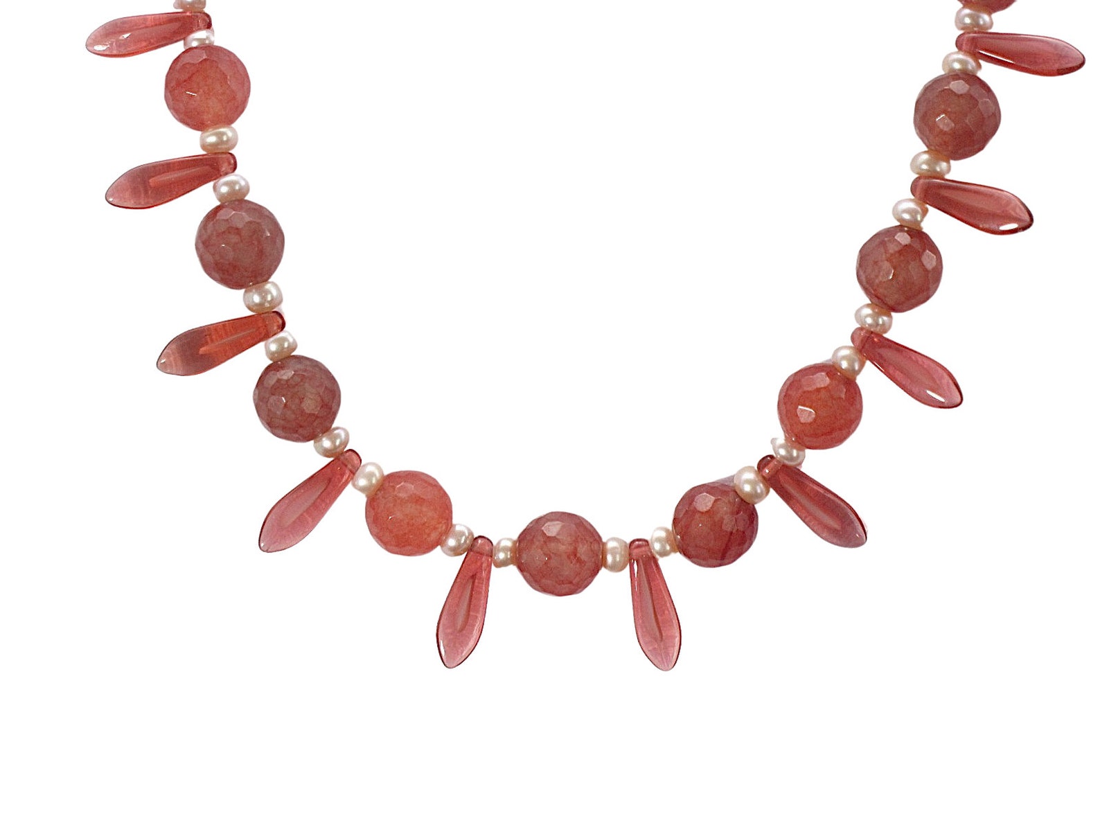 Coral Dagger Bead Necklace Set, Pink Freshwater Pearls, Mother's Day ...