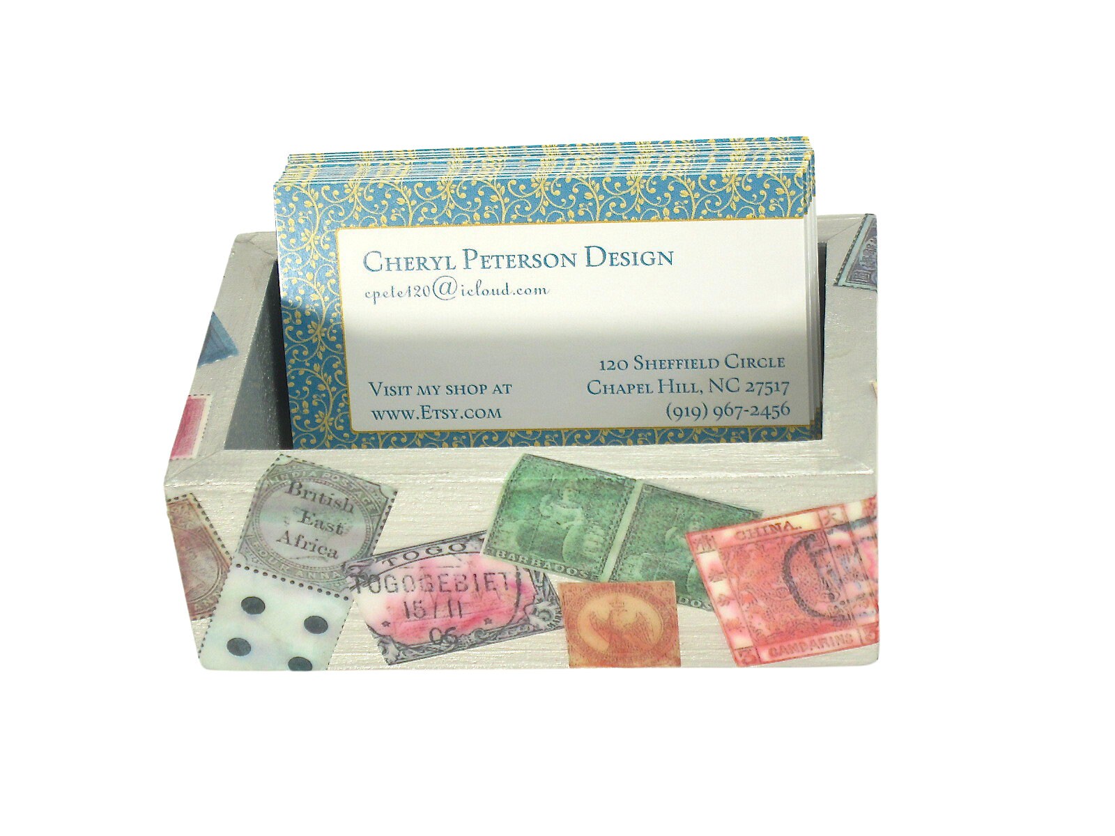 Postage Stamp Business Card Holder, Decoupage Box, Decorative Card ...