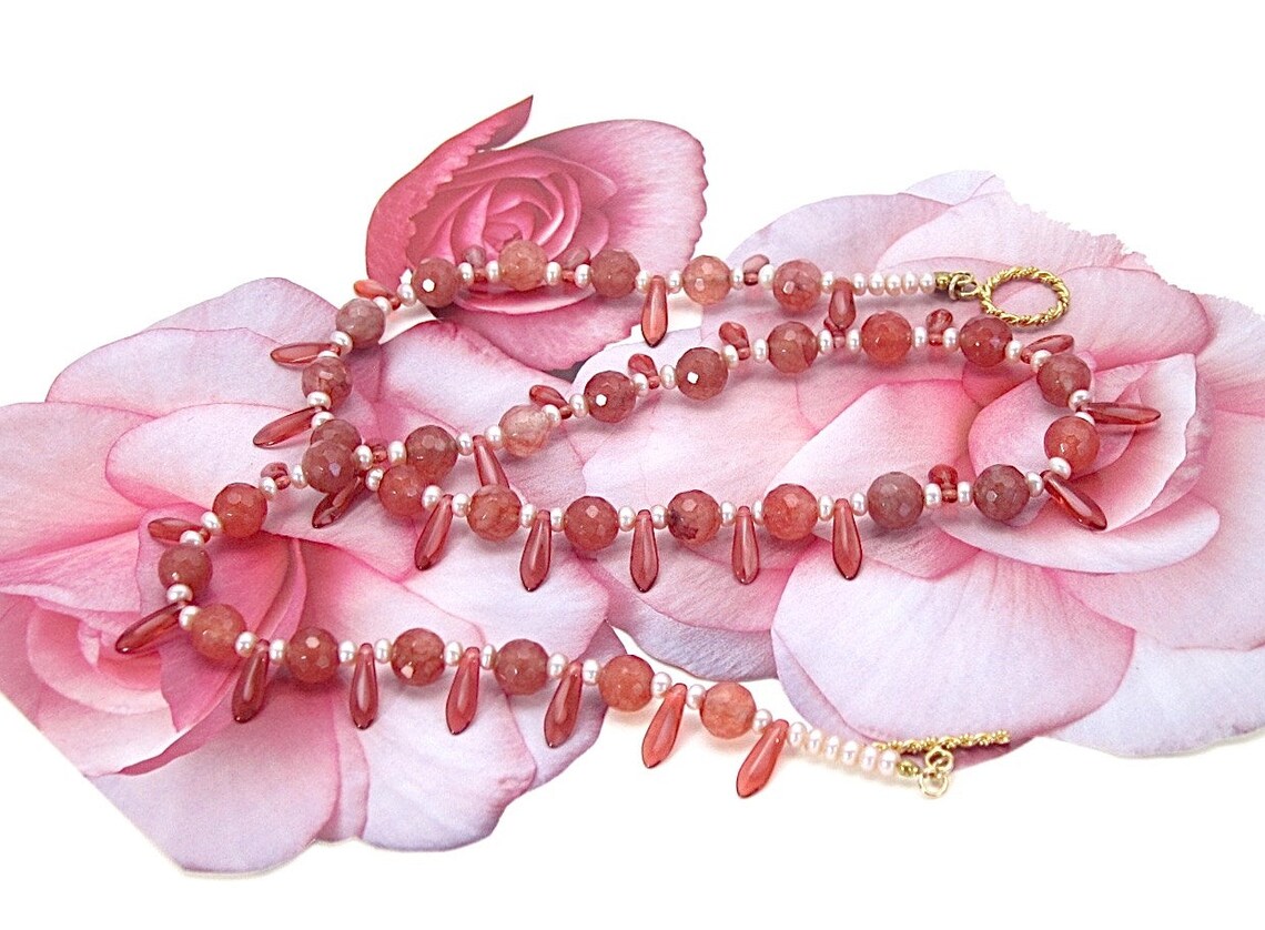 Coral Dagger Bead Necklace Set Pink Freshwater Pearls - Etsy