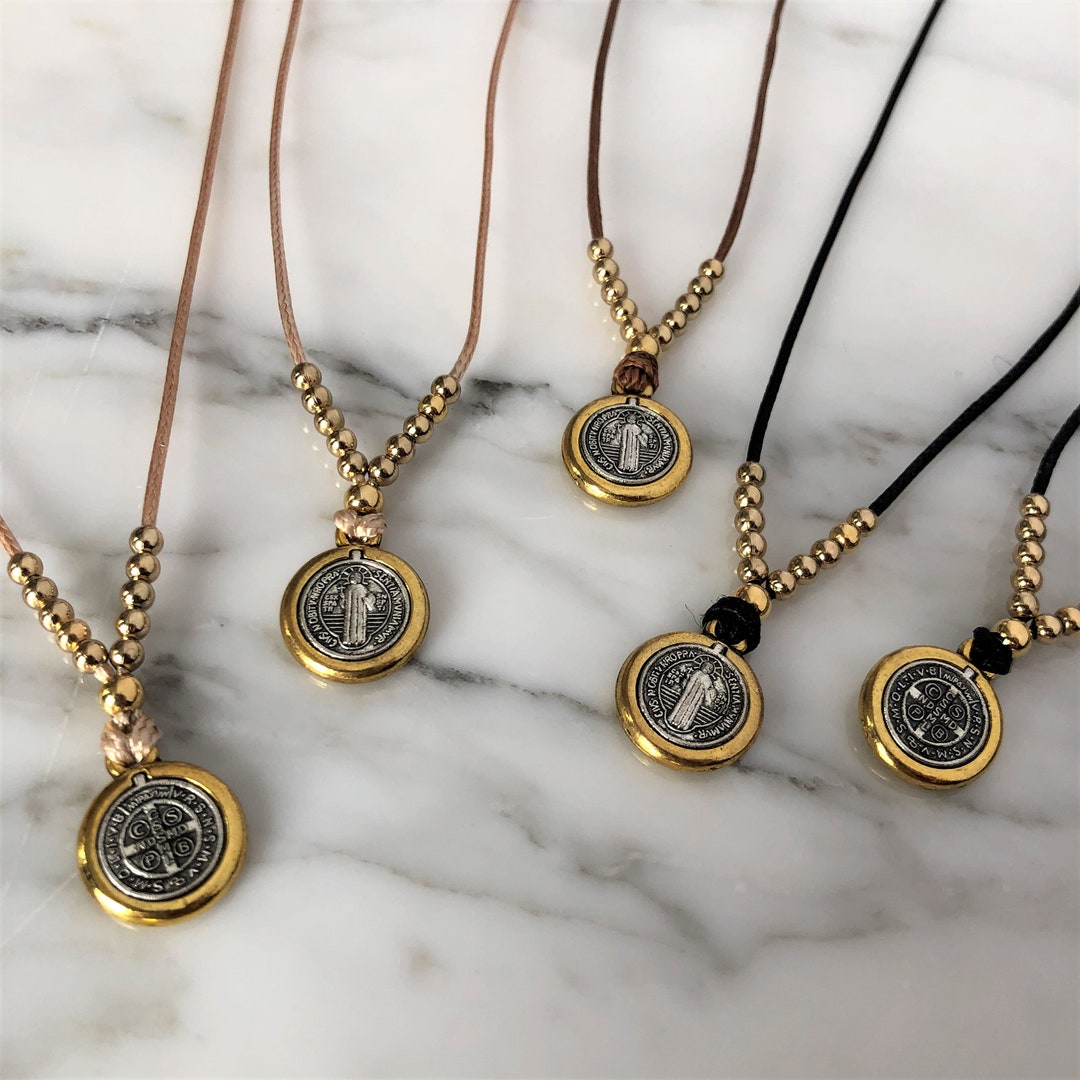 San Benedict Necklace in Adjustable Cord and Goldfilled Beads - Etsy