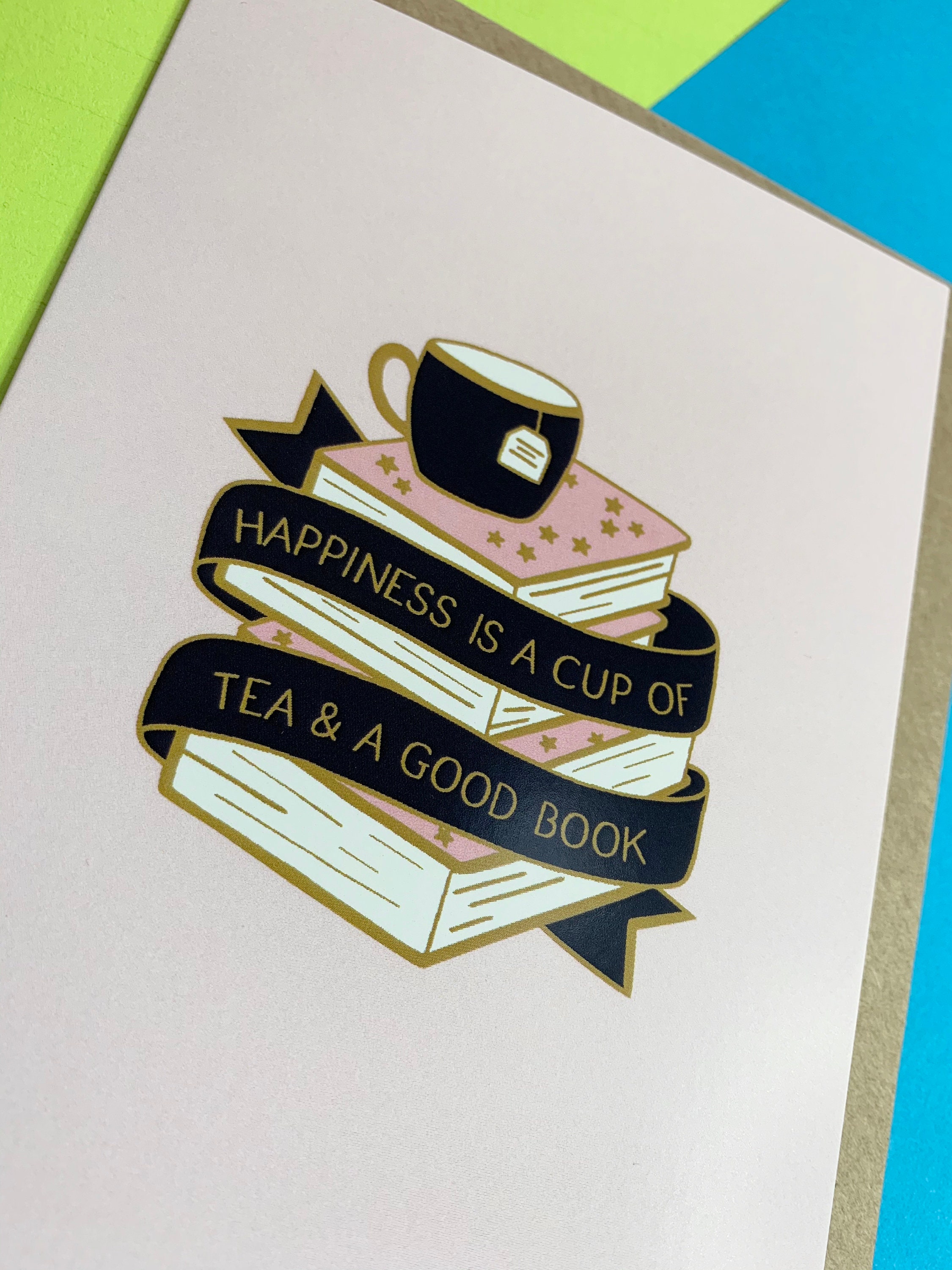 Happiness is a cup of tea and a good book card birthday | Etsy