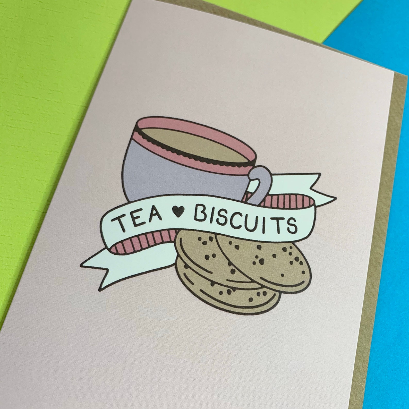 Tea and Biscuits card birthday thank you blank | Etsy