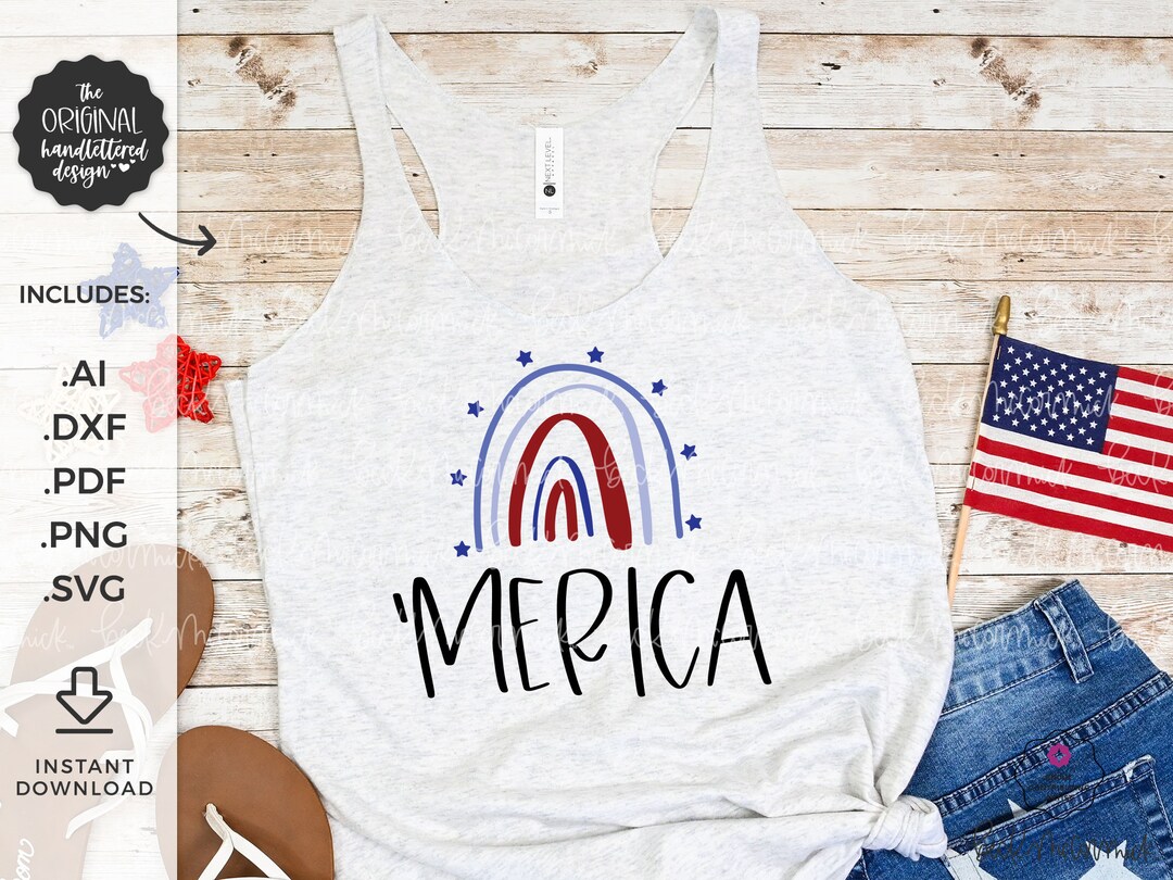 Merica Svg Rainbow Svg Fourth of July Svg Independence Day SVG Silhouette Cut File Instant ...